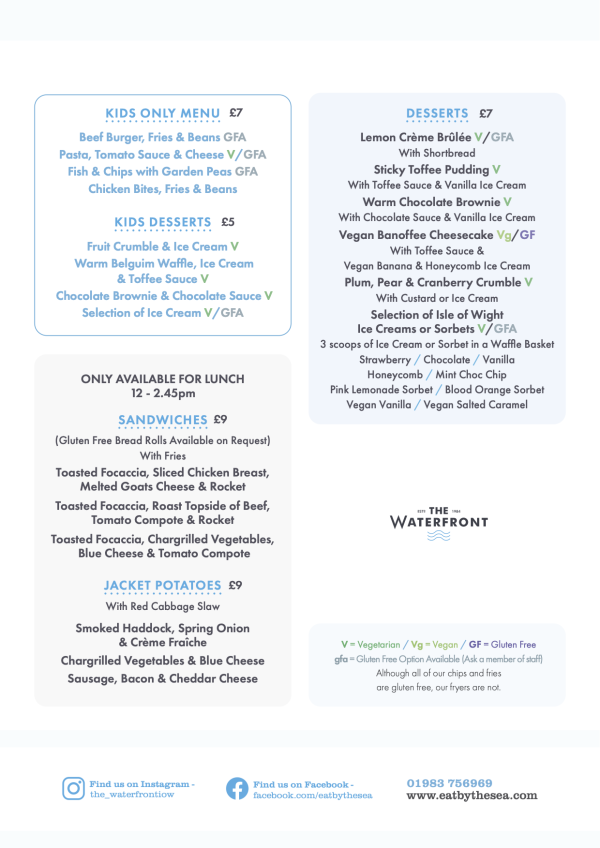 Our Menus – The Waterfront