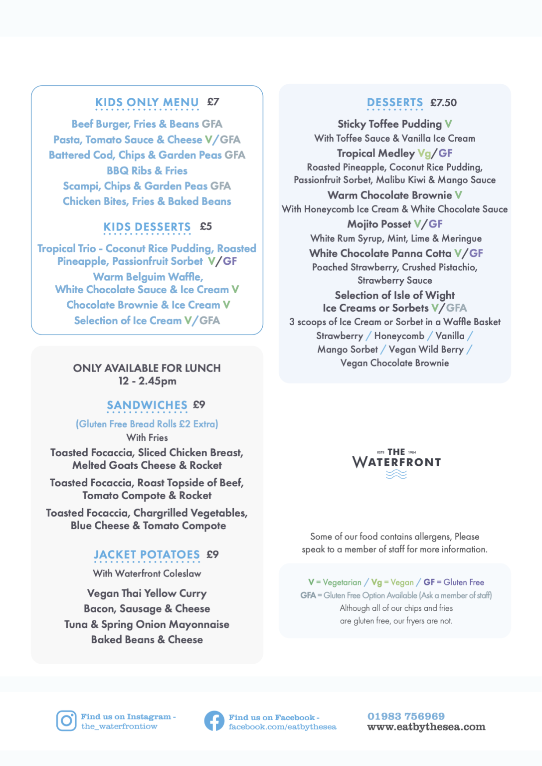 Our Menus – The Waterfront