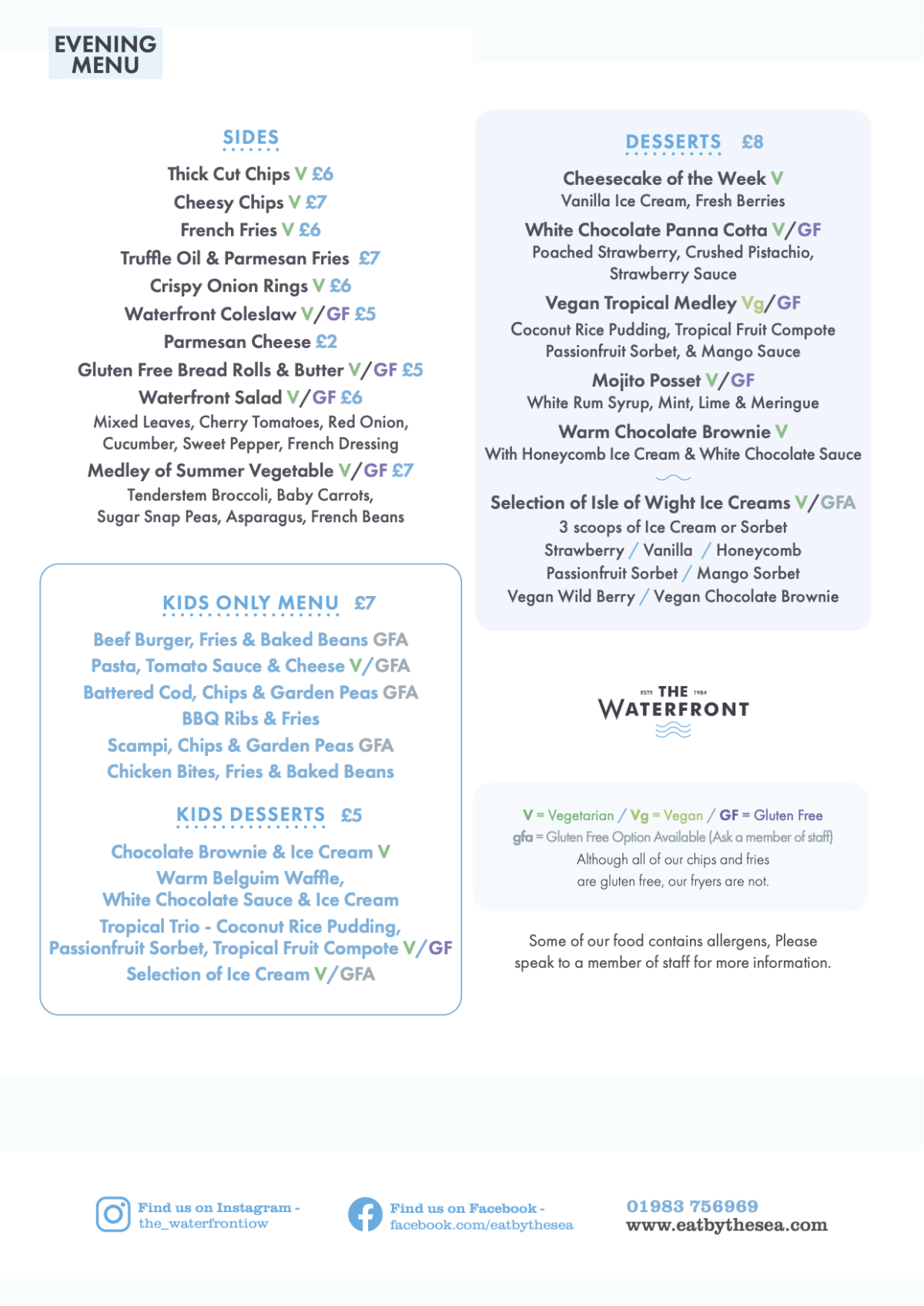 Our Menus – The Waterfront