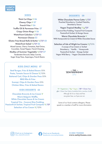 Our Menus – The Waterfront