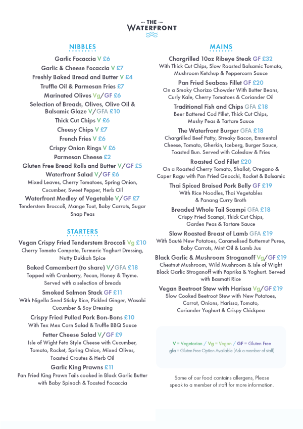 Our Menus – The Waterfront