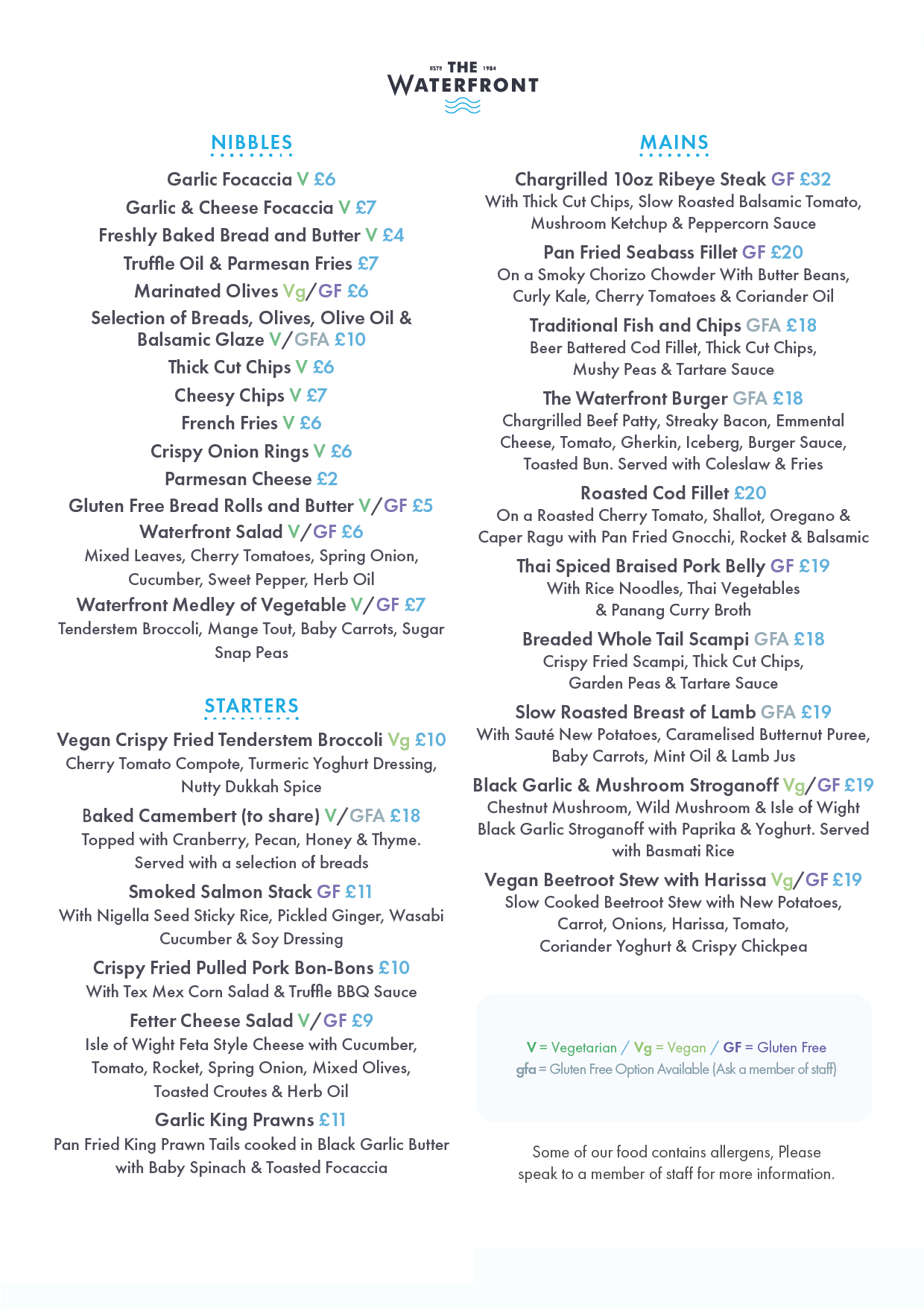 Our Menus – The Waterfront