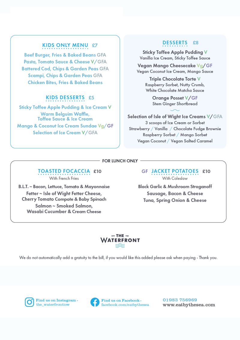 Our Menus – The Waterfront