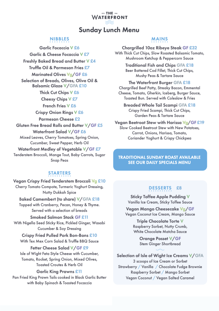 Our Menus – The Waterfront
