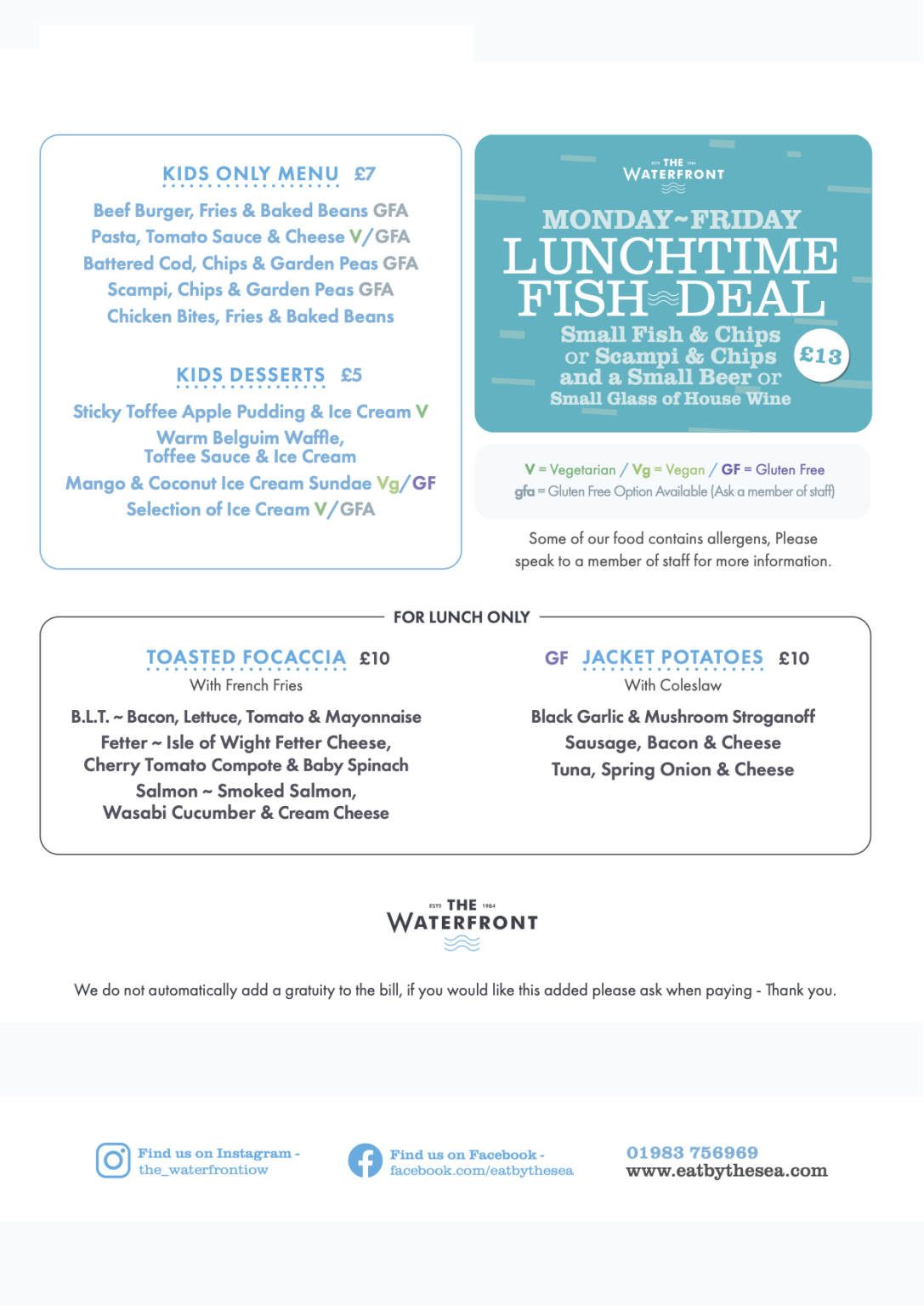 Our Menus – The Waterfront