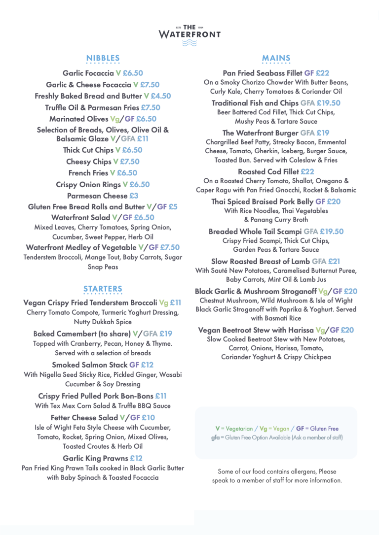 Our Menus – The Waterfront