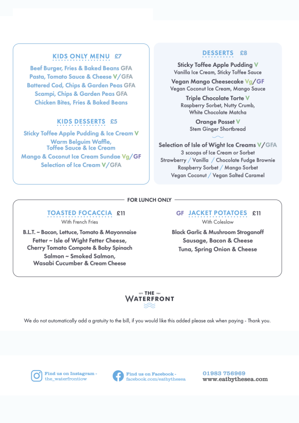 Our Menus – The Waterfront