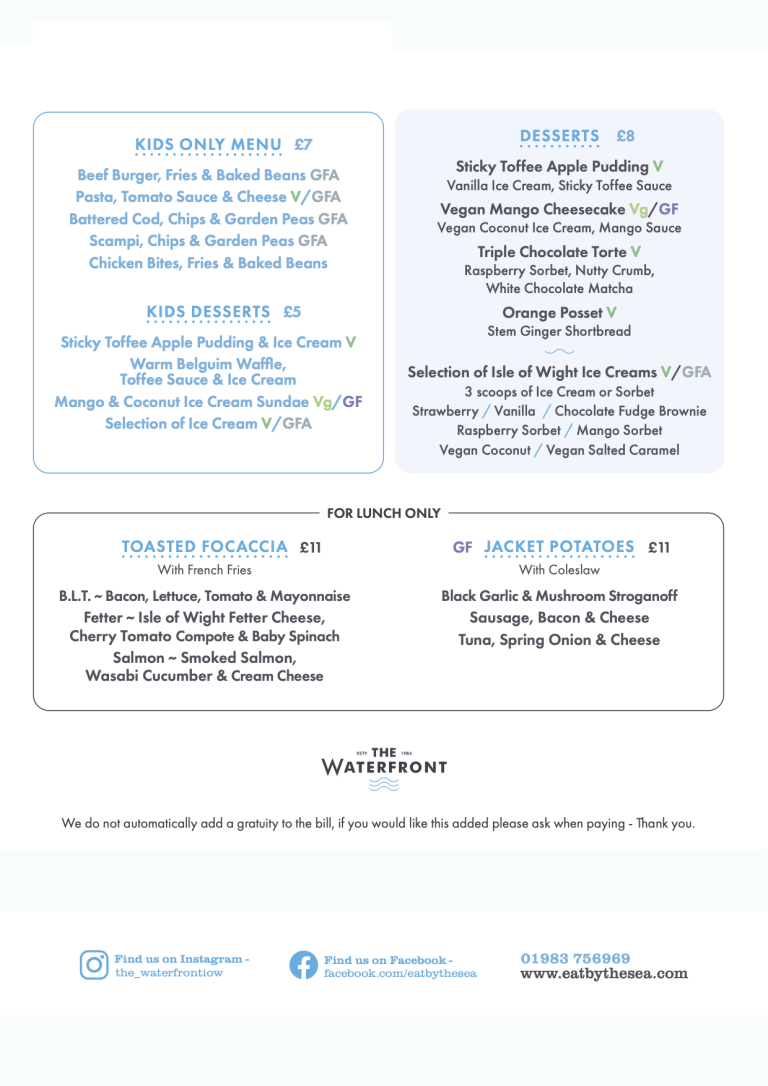 Our Menus – The Waterfront