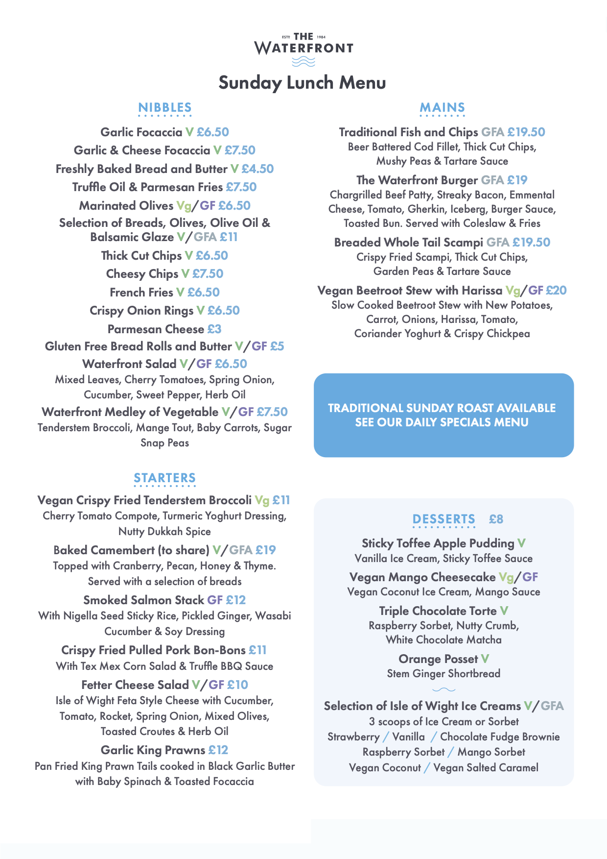 Our Menus – The Waterfront