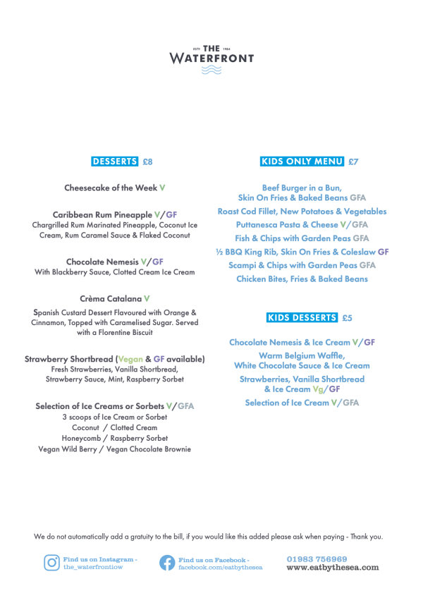 Our Menus – The Waterfront