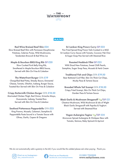 Our Menus – The Waterfront