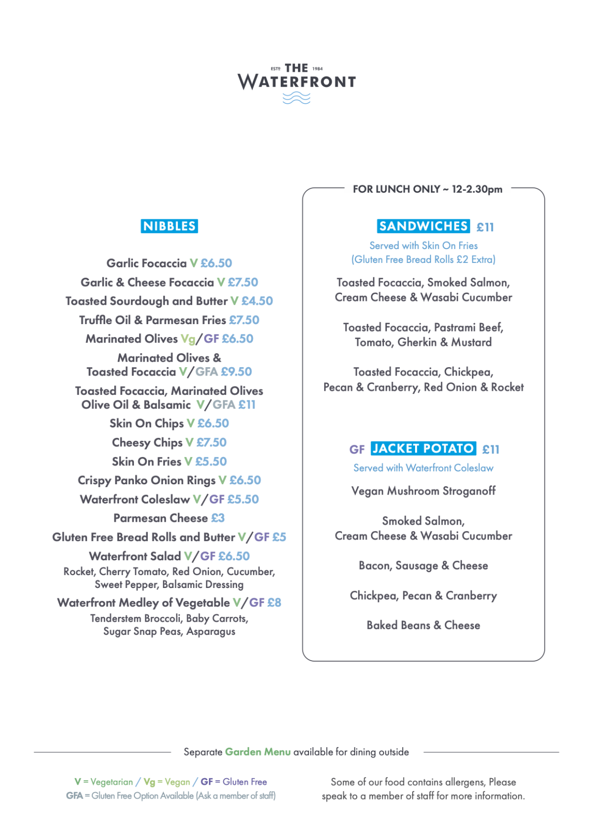 Our Menus – The Waterfront