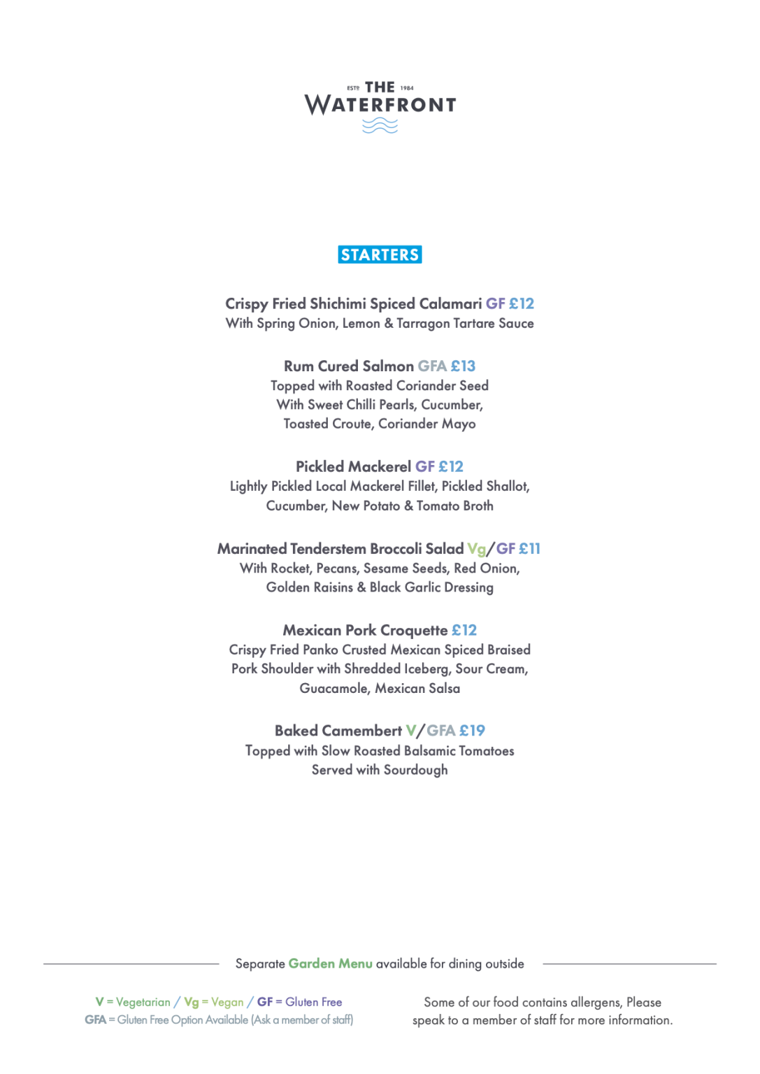 Our Menus – The Waterfront