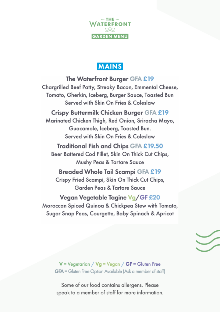 Our Menus – The Waterfront