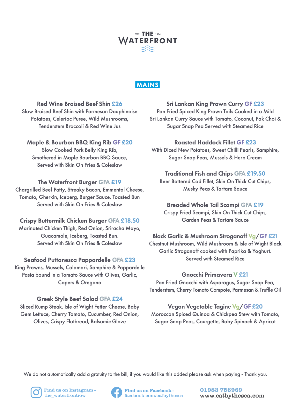 Our Menus – The Waterfront