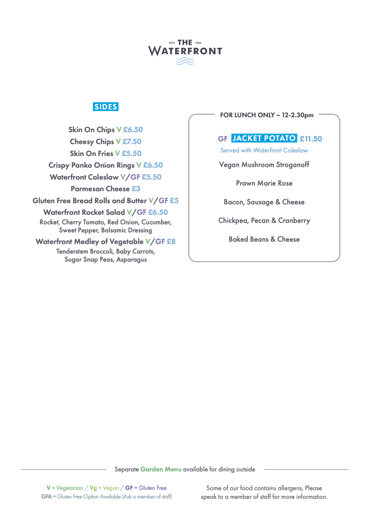 Our Menus – The Waterfront