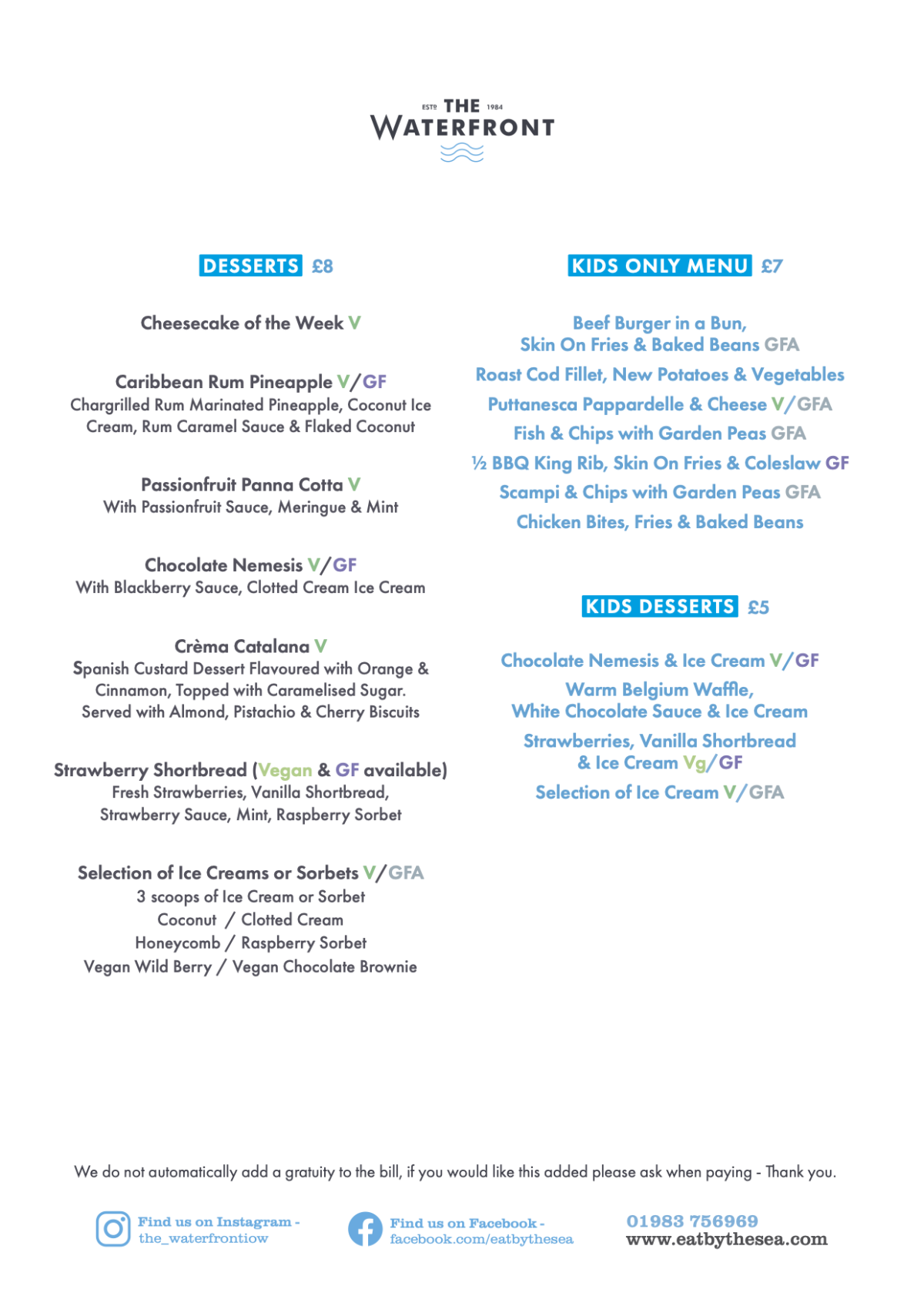 Our Menus – The Waterfront