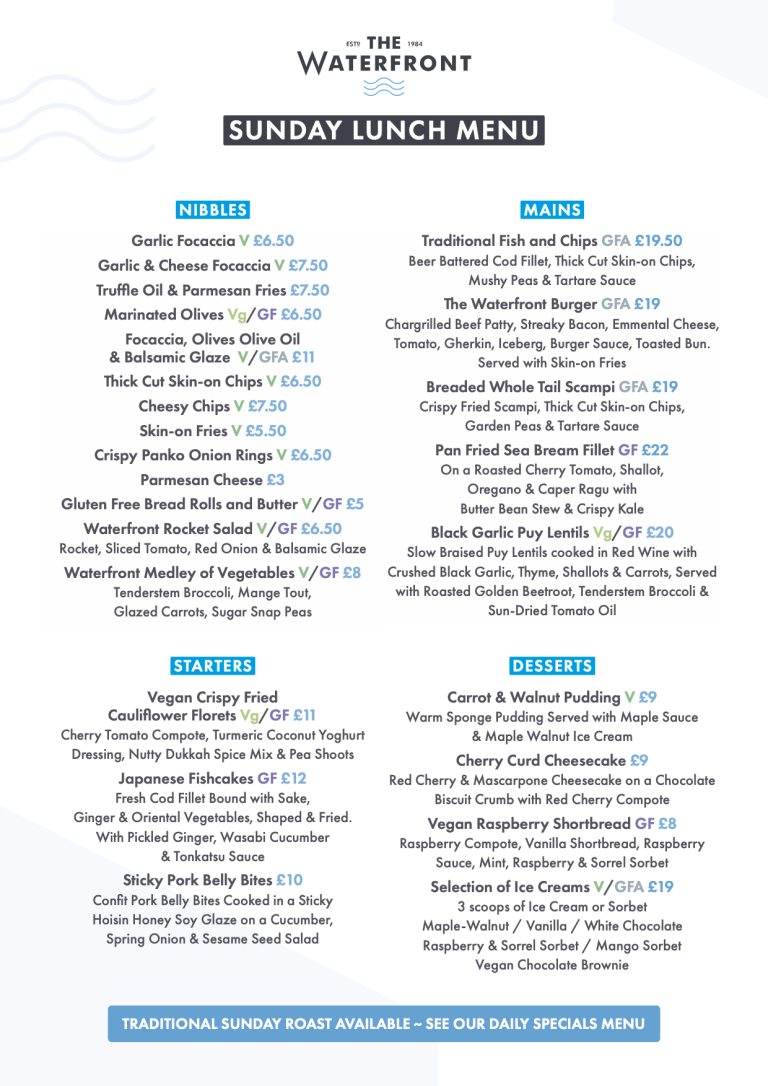 Our Menus – The Waterfront