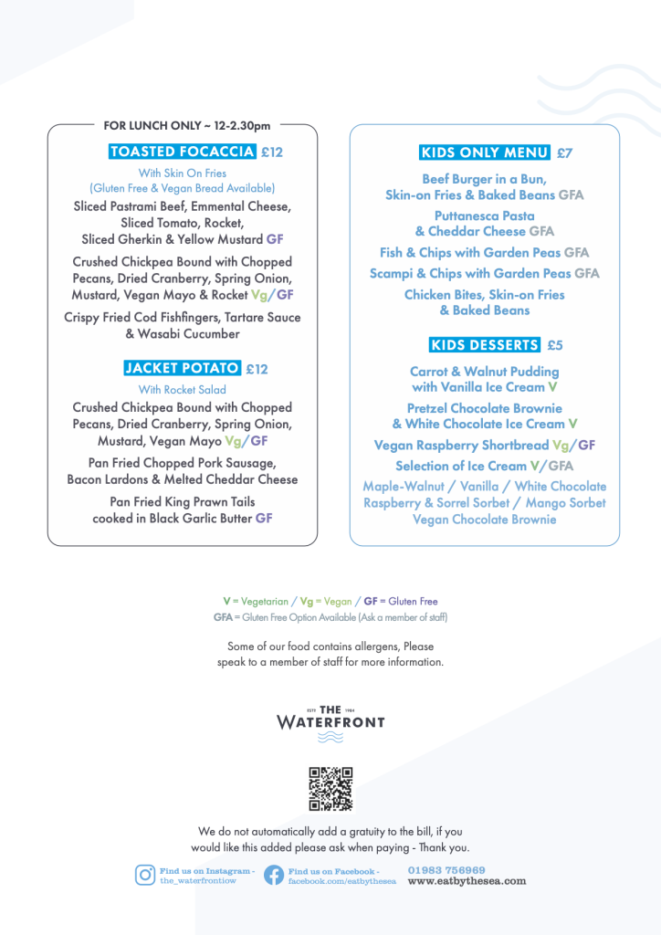 Our Menus – The Waterfront