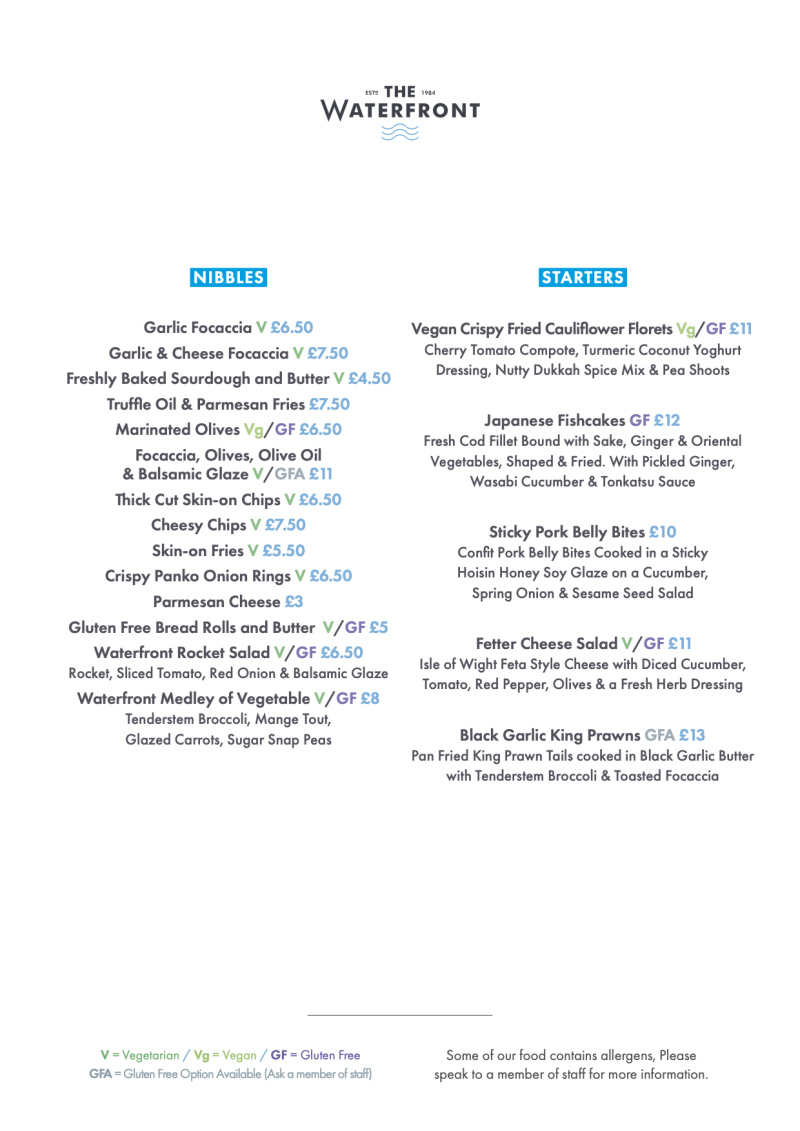 Our Menus – The Waterfront