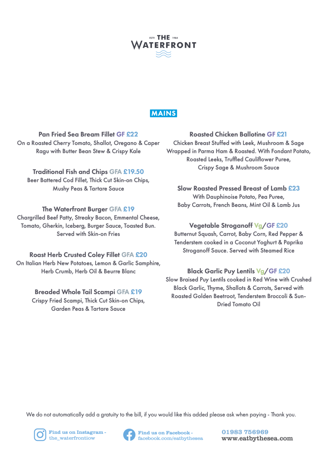 Our Menus – The Waterfront