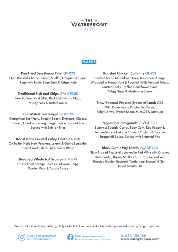 Our Menus – The Waterfront